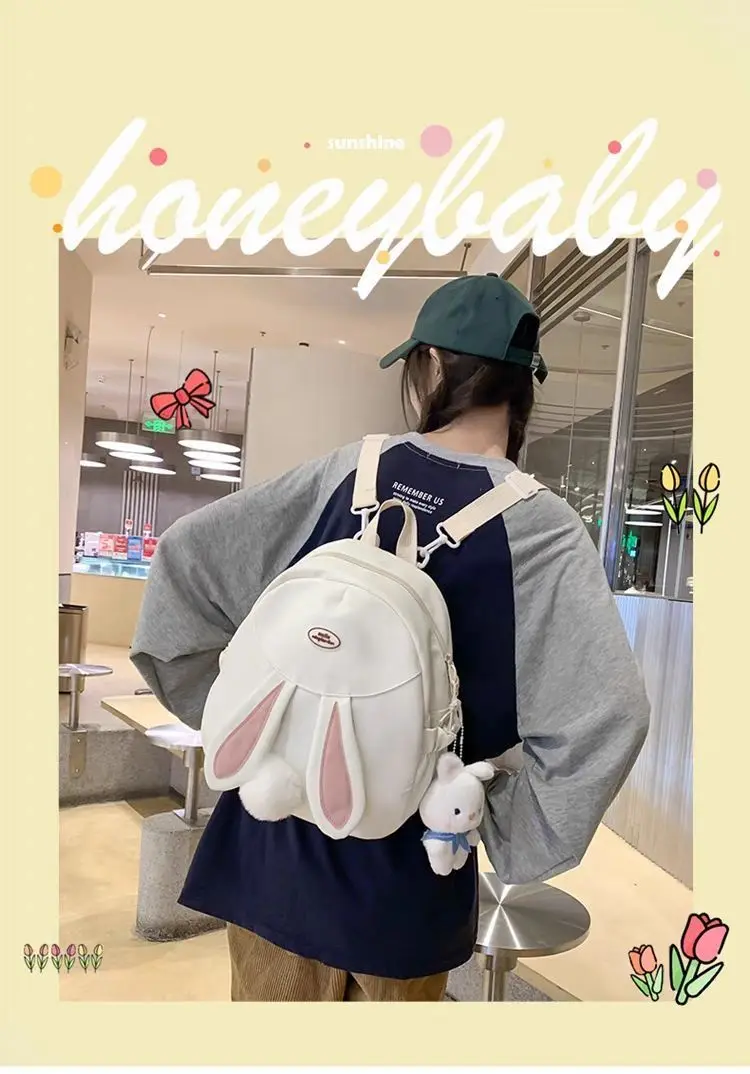 JIAERDI-Rabbit-Canvas-Bacpacks-Women-Harajuku-Kawaii-Casual-White-Schoolbag-Backpack-Female ...