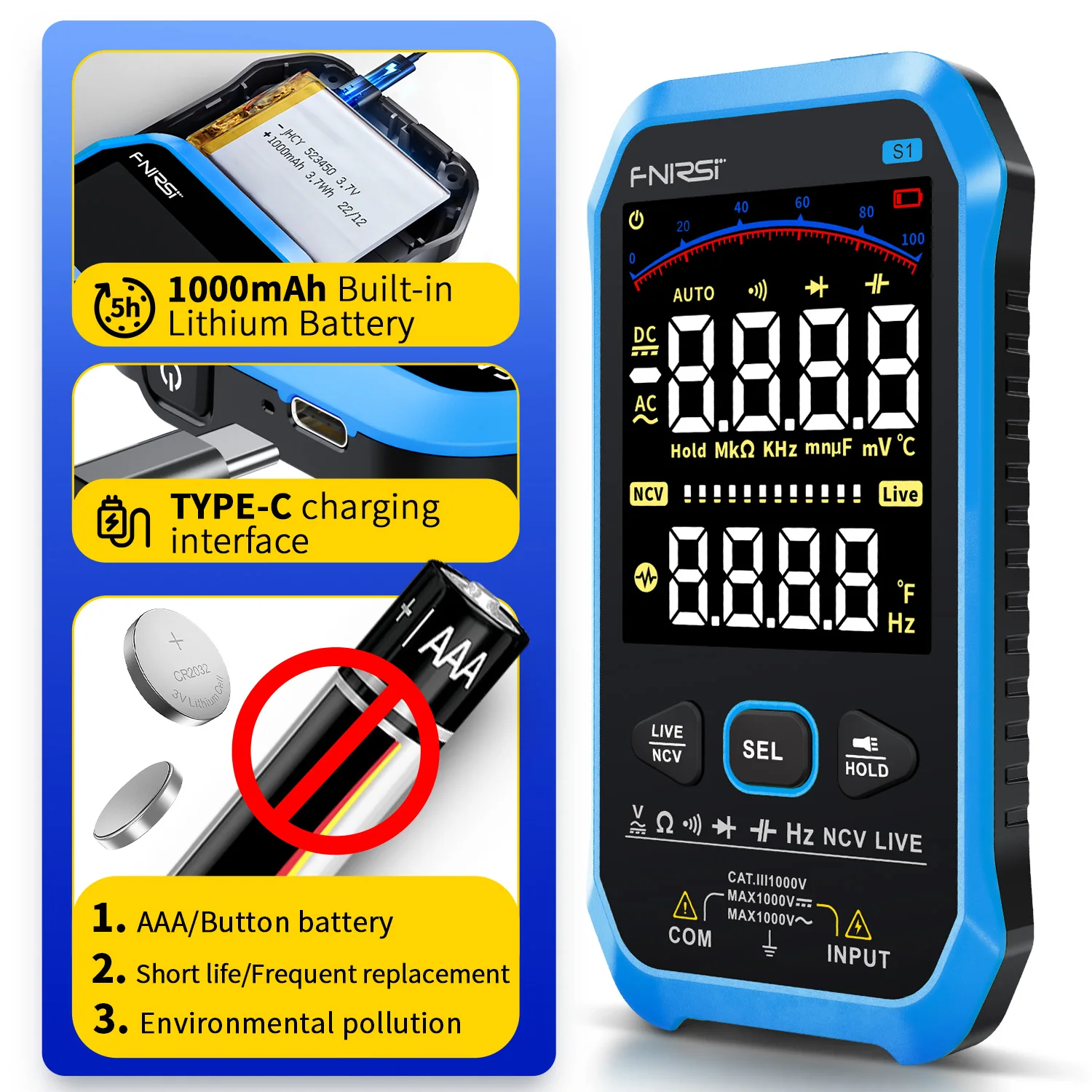 FNIRSI-S1-Multimeter-Digital-9999counts-AC-DC-Voltage-Resistance ...
