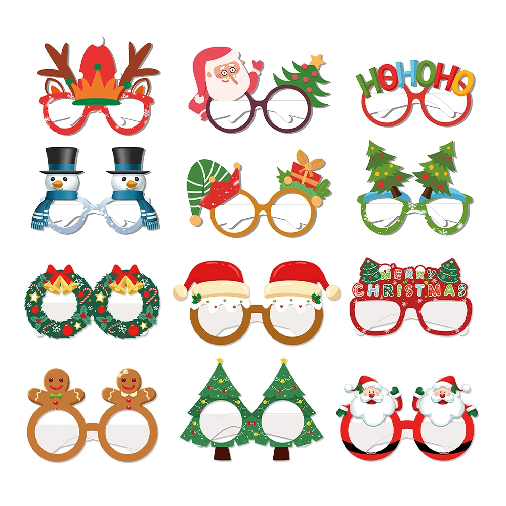6-12Pcs-Cartoon-Merry-Christmas-Paper-Glasses-Santa-Claus-Snowman-Elk ...