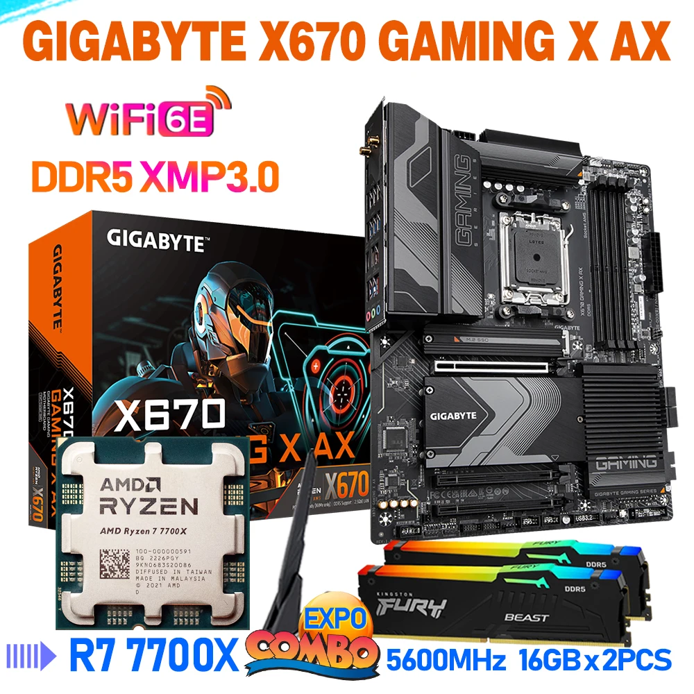 AMD-X670-Mainboard-Ryzen-Kit-7700X-CPU-Socket-AM5-Gigabyte-DDR5-RAM ...