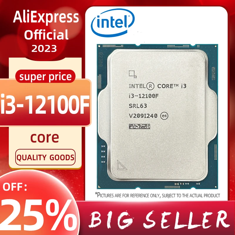 Procesador de CPU Intel Core i3 12100F, 3,3 GHz, 4 núcleos, 8 hilos, L3 = 12M, 58W, LGA 1700 ...