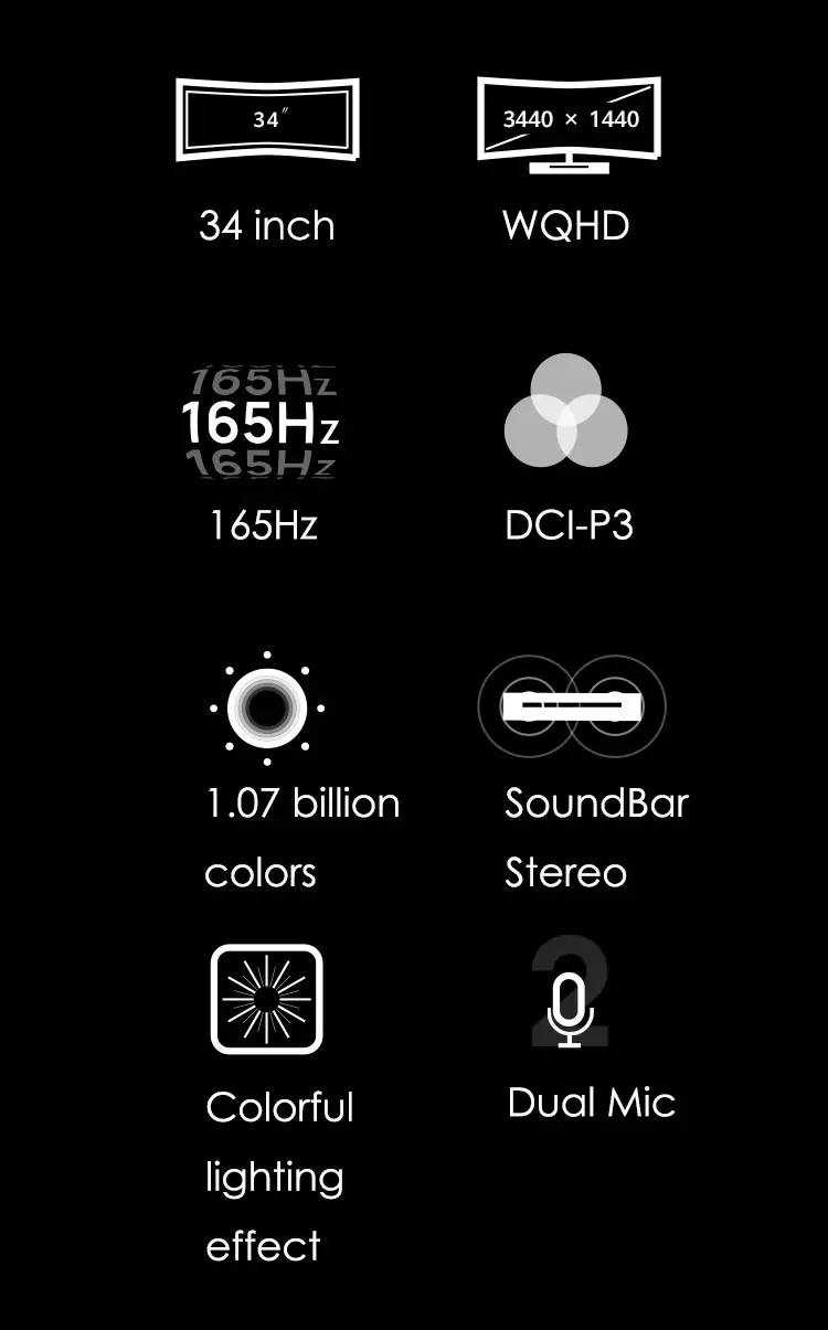 HUAWEI MateView GT Curved Monitor 34 Inch WQHD 3K 21:9 3440×1440 165Hz ...