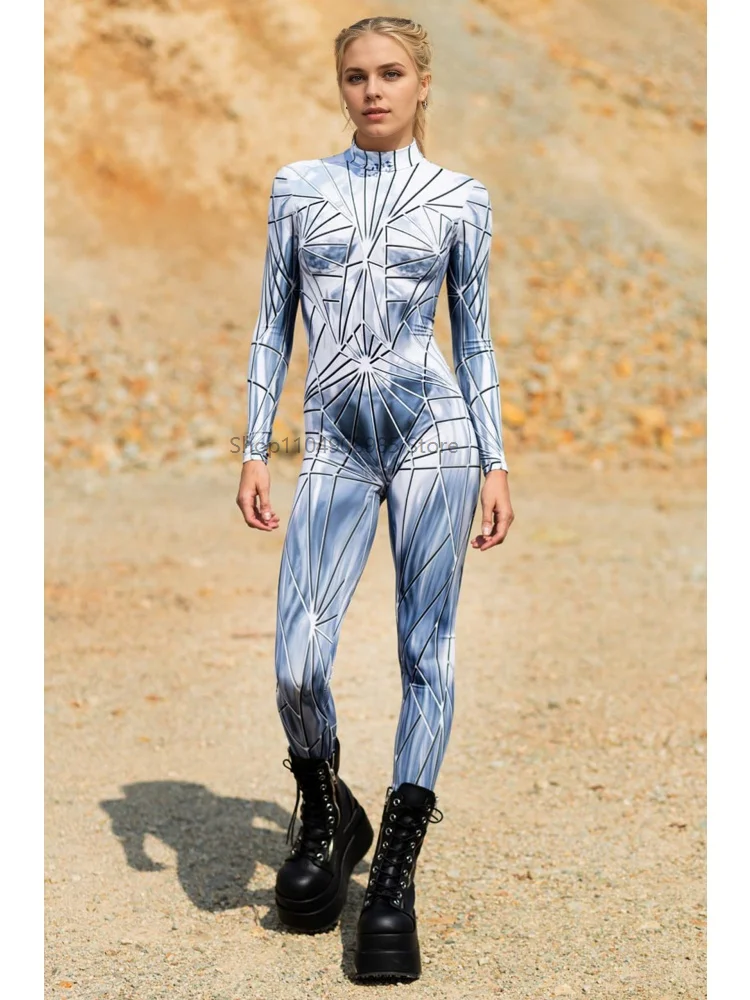 Broken Mirror Costume Halloween Sexy Tights Reflective Pattern Silver ...
