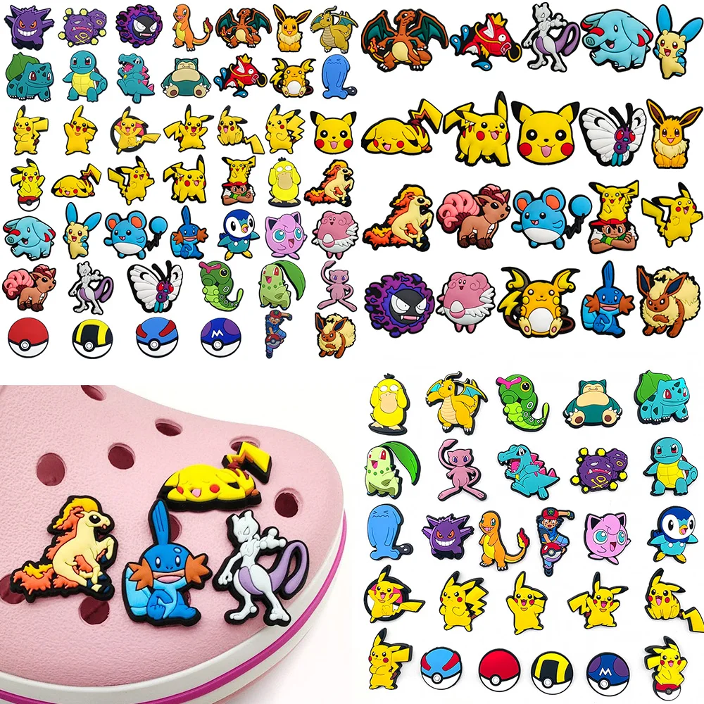 20-100PCS Pokemon Pikachu Shoes Charms for Clogs Sandals Decoration Mix ...