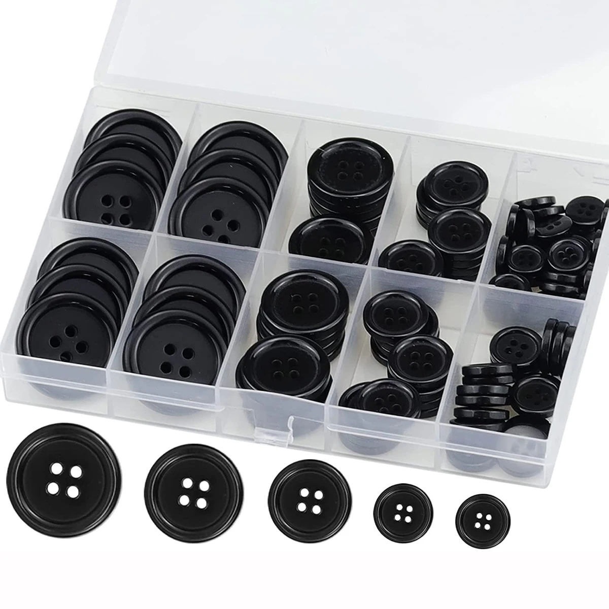 100-Pcs-Black-Resin-Sewing-Buttons-Mixed-5-Sizes-of-Black-Buttons ...