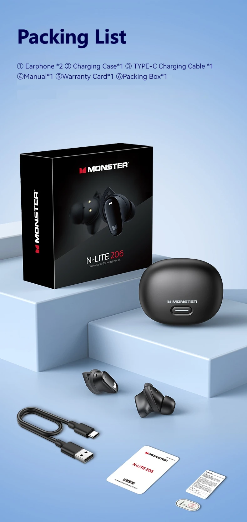 Monster N-LITE 206 Sports Wireless Headphones Bluetooth 5.4 Earphones ...