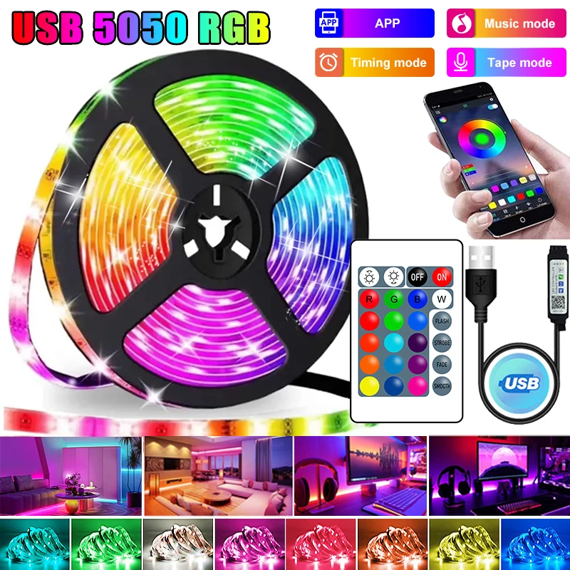 LED-Strip-Lights-RGB-5050-Bluetooth-USB-SMD-5V-RGB-LED-Lamp-Ribbon ...