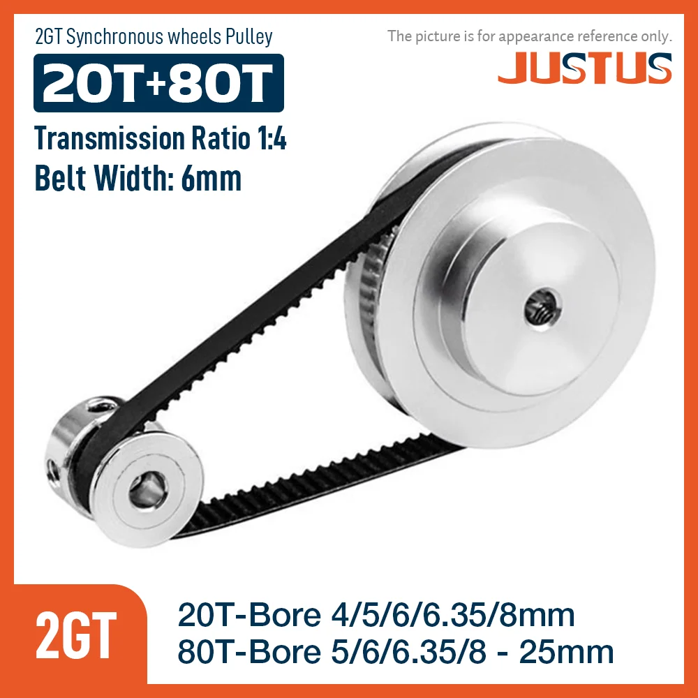 2GT 20T/80T BF Type Synchronous Pulley Belt Kit 1:4 Reduction Ratio ...