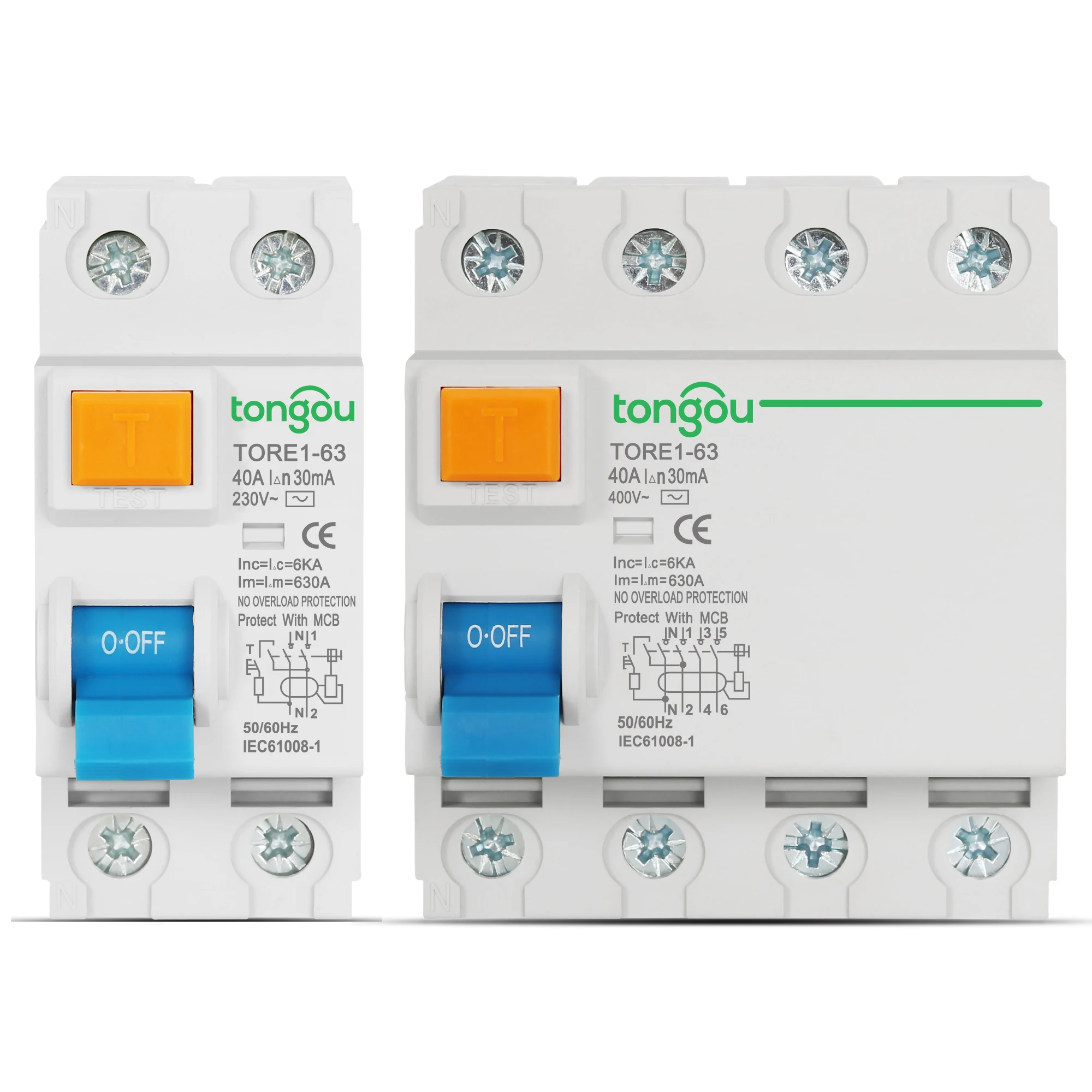 16A 63A 10mA 30mA 100mA 6KA RCCB RCD 230V Electromechanic Residual ...