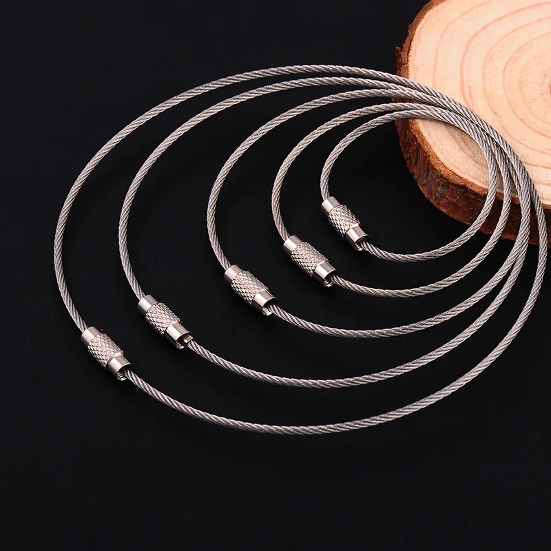 10pcs-lot-Stainless-Steel-Keychain-Tag-Rope-Edc-Wire-Cable-Loop-Screw ...