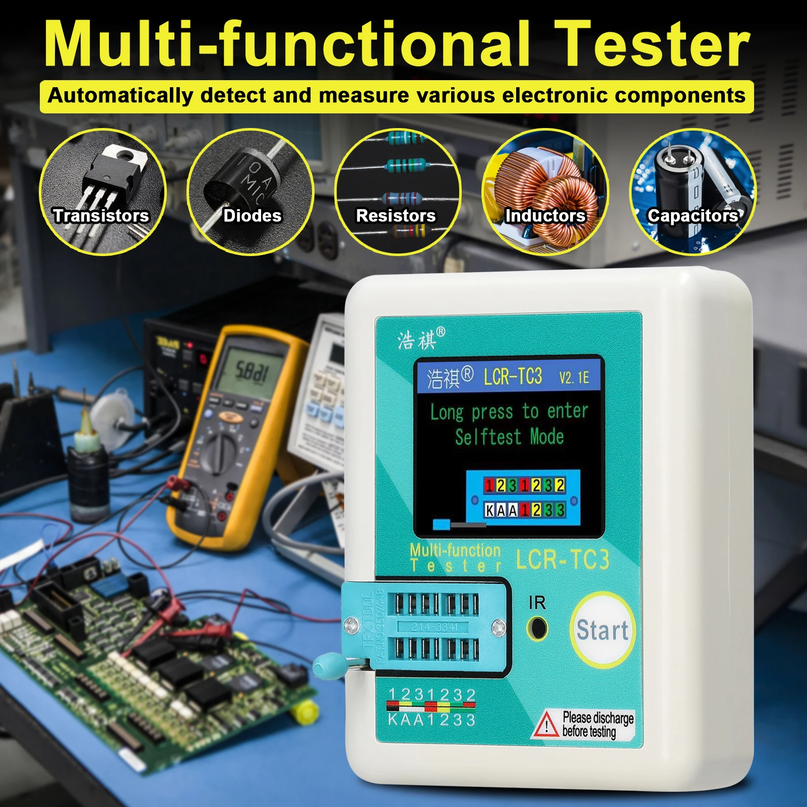 LCR-TC3-Transistor-Tester-Diodo-Zener-Regulador-de-Tens-o-NPN-PNP ...