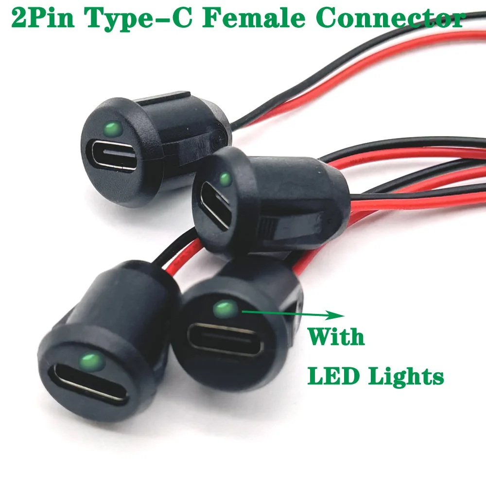1/10pc USB Type C Input type Charging Socket With LED lights Plate 2pin ...