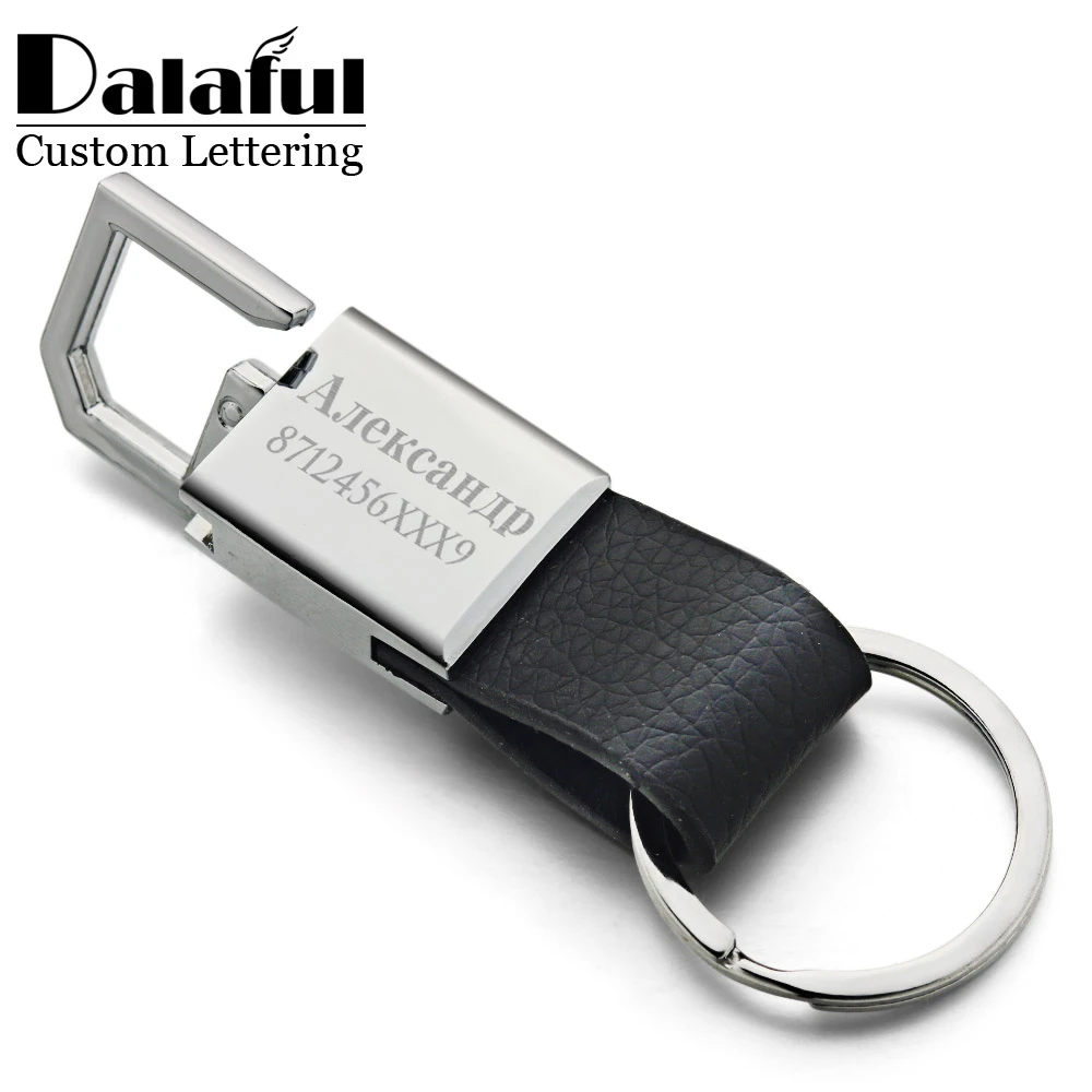 Custom Lettering Keychains Leather Keyrings Stainless Steel Engrave ...