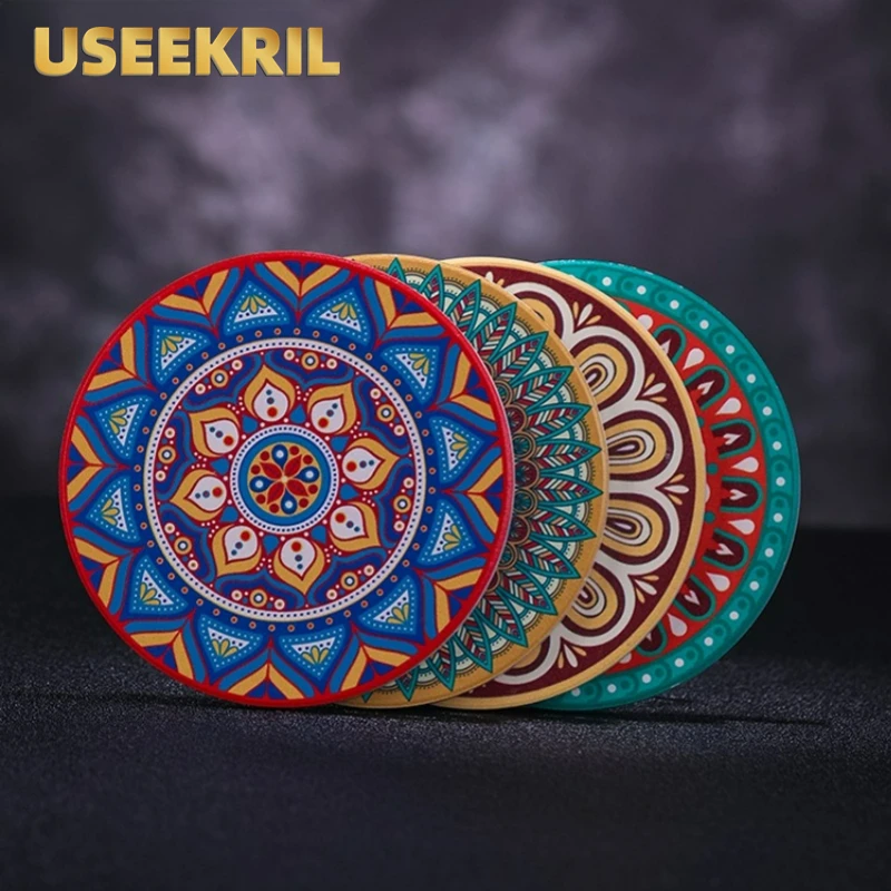 Creative-Round-Mandala-Flower-Tiki-Style-Ceramic-Coasters-Non-Slip ...