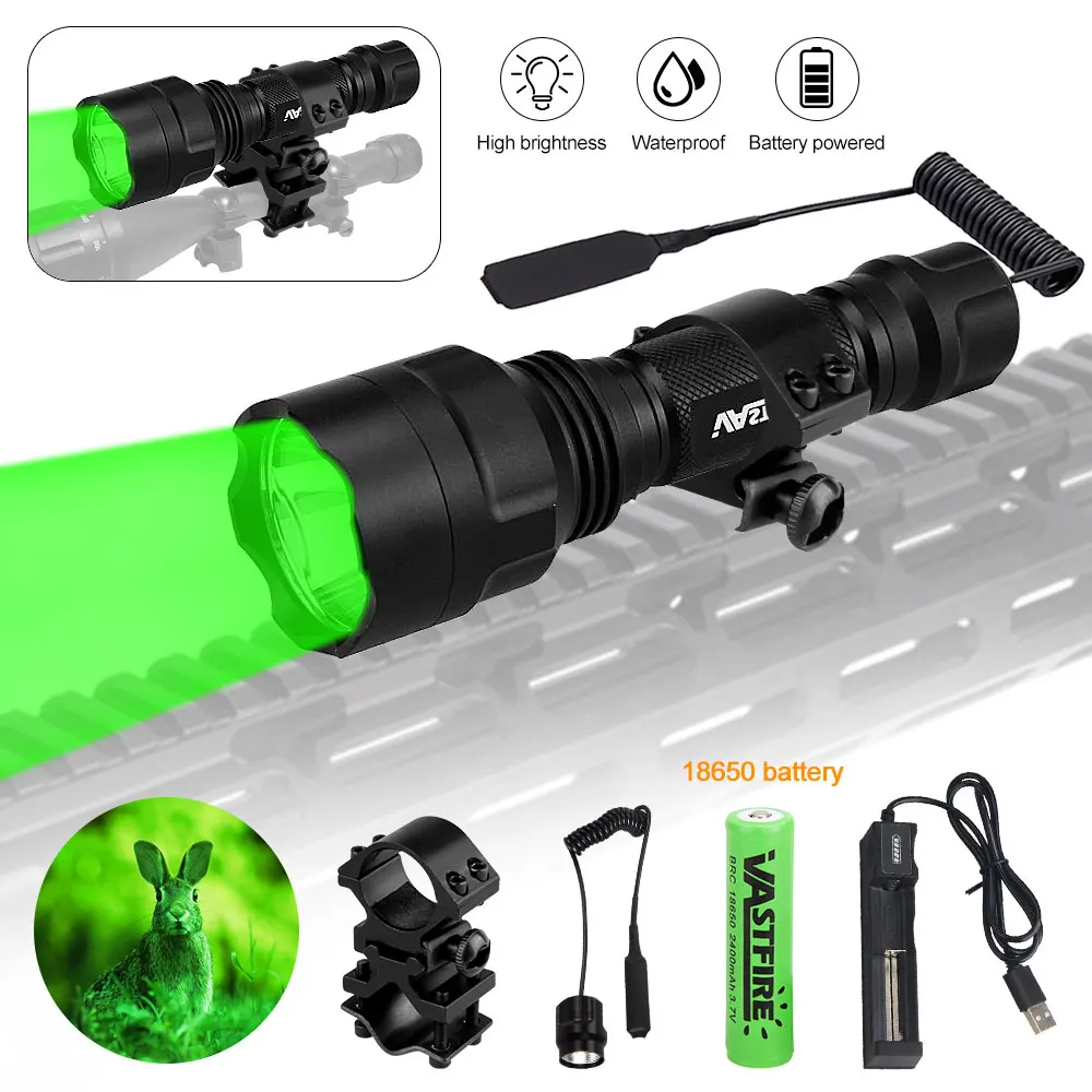 Tactical-Green-Hunting-Light-2500lm-LED-Flashlight-Green-Red-White-Gun ...