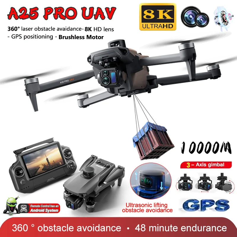 A25 PRO GPS Drone 8K Professional HD Camera 3-Axis Gimbal FPV Dron 360 ...