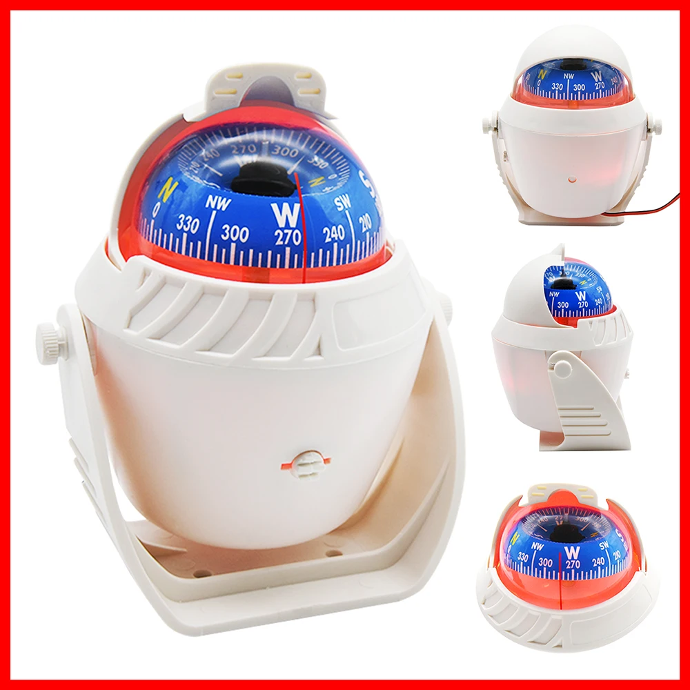 Waterproof Navigation Compass With Electronic LED Light White Black Sea
