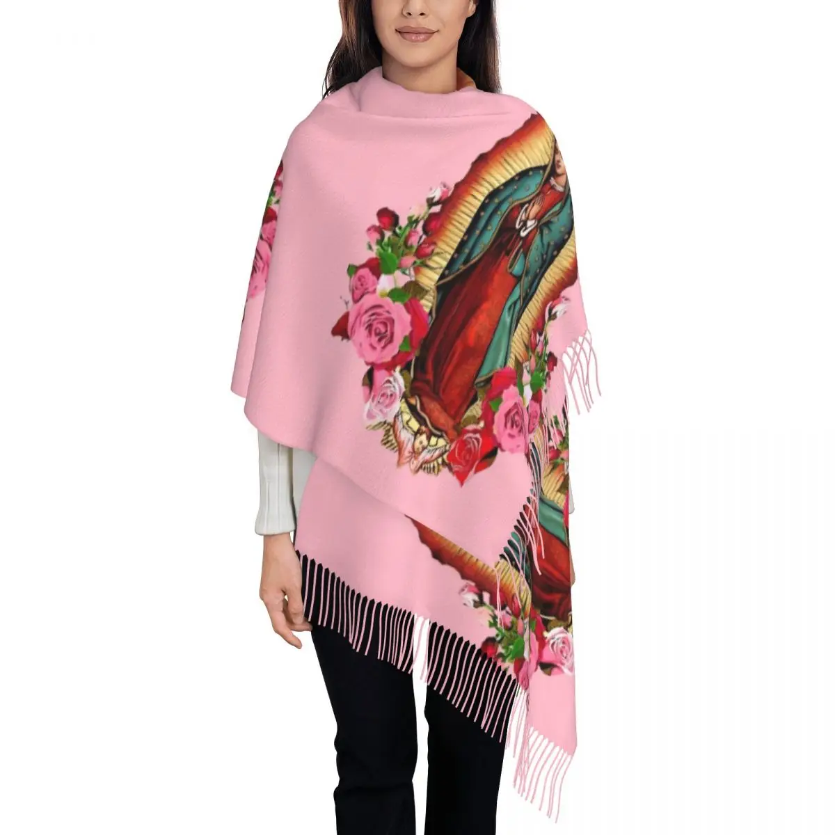 Custom Our Lady Of Guadalupe Mexican Virgin Mary Mexico Tassel Scarf ...