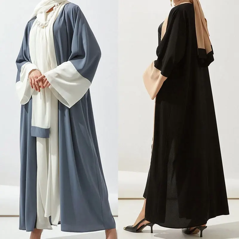 Muslim-Dubai-Chiffon-Open-Abaya-Sun-Protective-Color-Patch-Cardigan ...