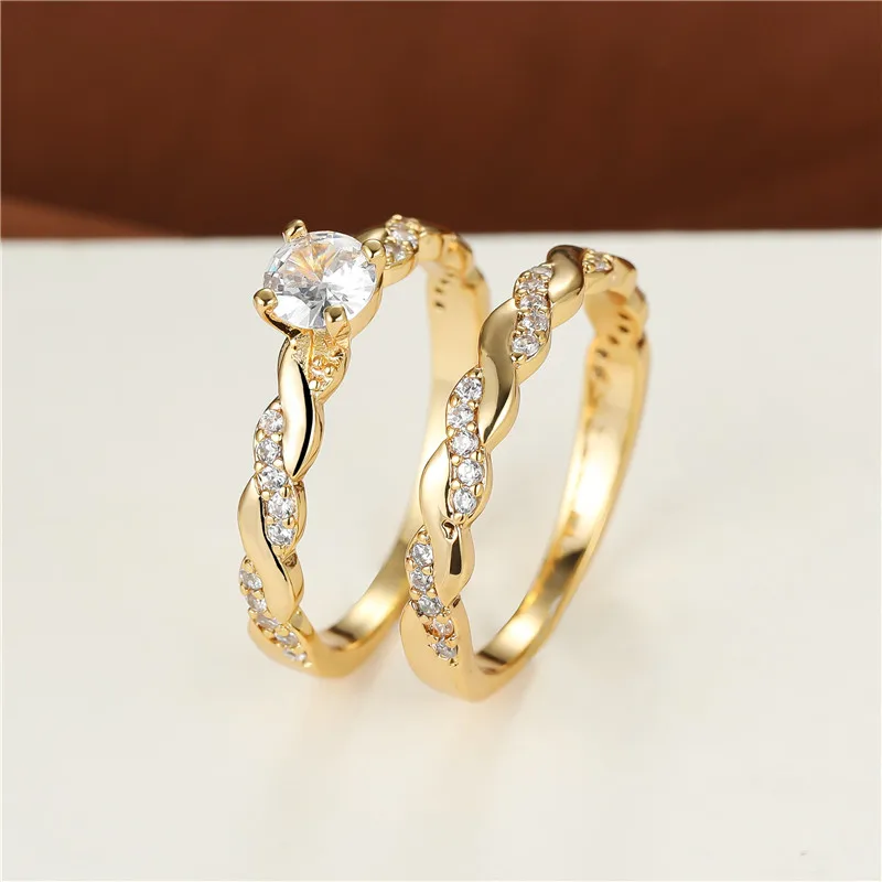 White-Zircon-Bridal-Wedding-Ring-Set-Charm-Gold-Color-Engagement-Ring ...