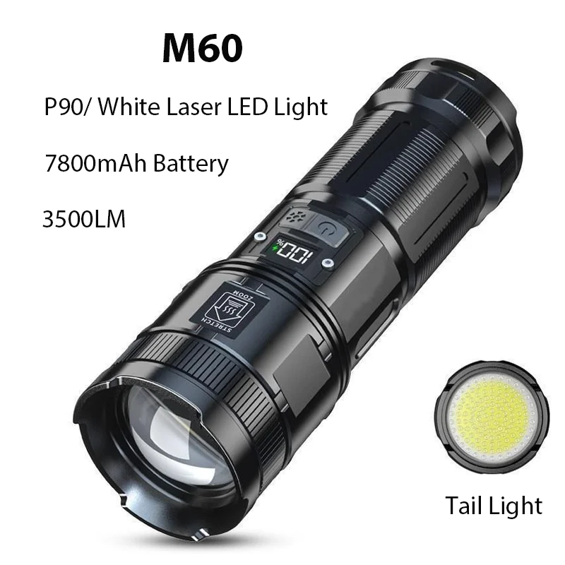 M60 Powerful Rechargeable Flashlight P90 Quad Core 3500LM 3*18650 Batteries 7800mAh Aluminum ...