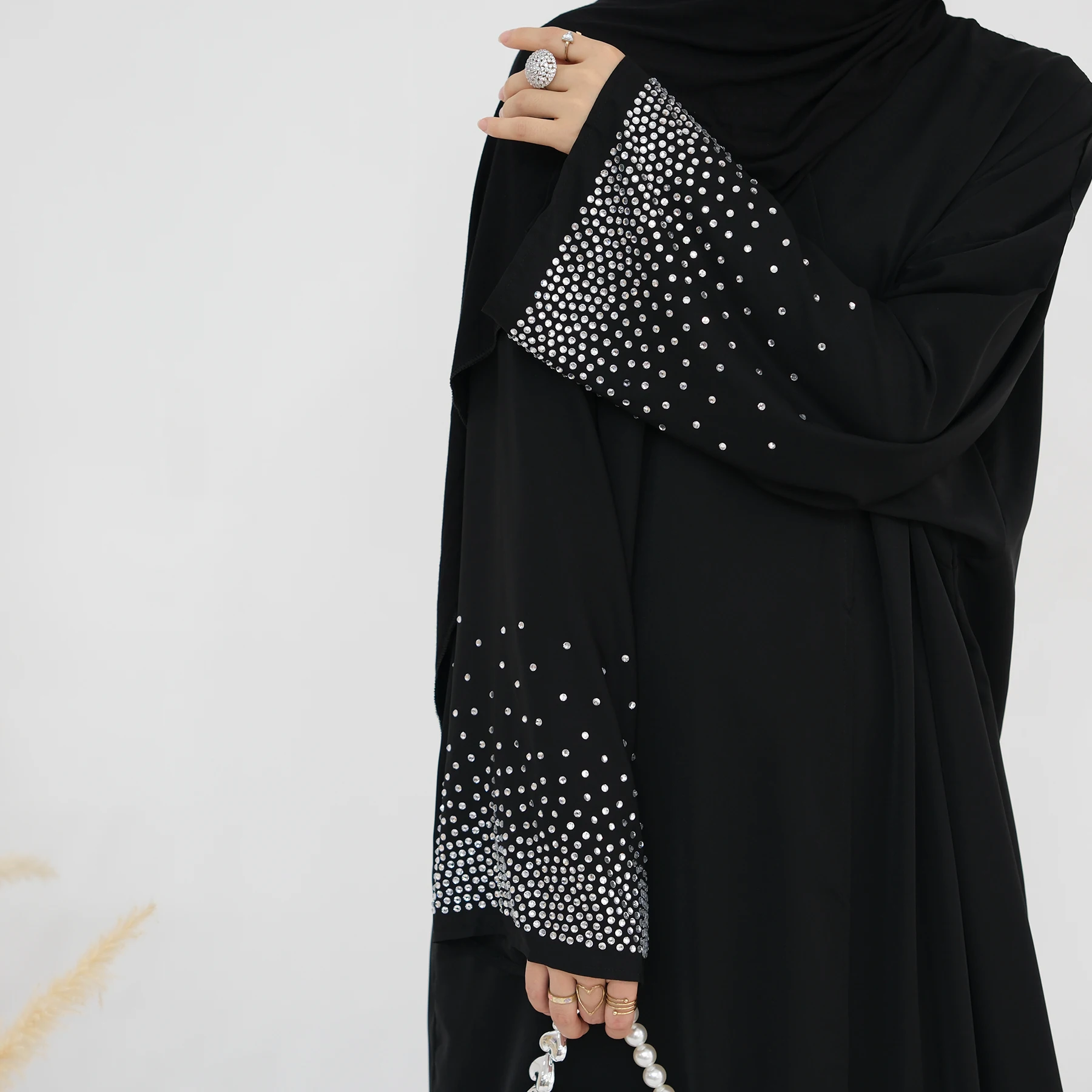 Rhinestone-Hotfix-Open-Front-Snap-Buttons-Dubai-Abaya-Muslim-Women ...