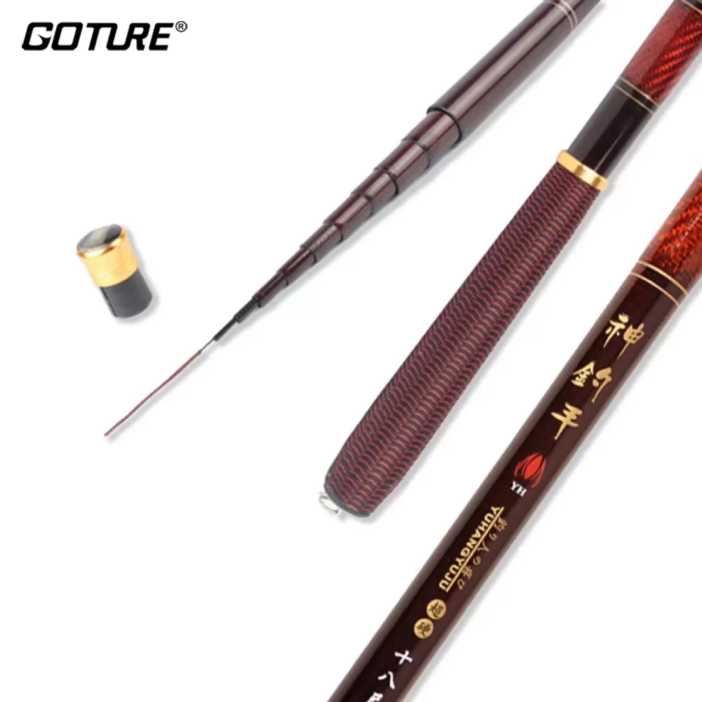 GOTURE-3m/4.5m/5.4m/6.3m/7.2m 탄소 섬유 낚싯대, 텔레스코픽 초경량 하드 폴, 스트림 담수 잉어 낚싯대
