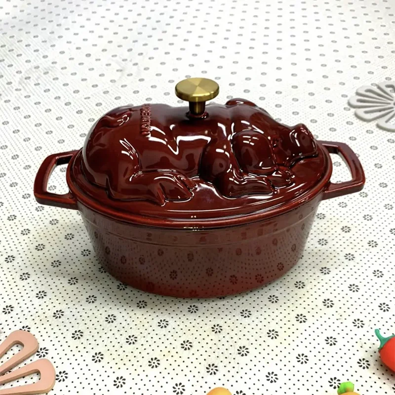 26CM-Pig-Seafood-Dutch-Oven-Enameled-Cast-Iron-Soup-Pot-With-Lid ...