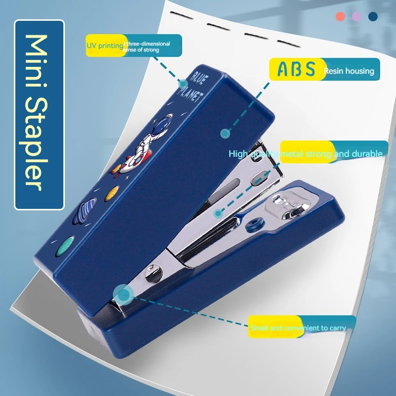 2024-Cute-Mini-Stapler-Set-Cartoon-Blue-Planet-Cat-Rabbit-Paper-Binder ...