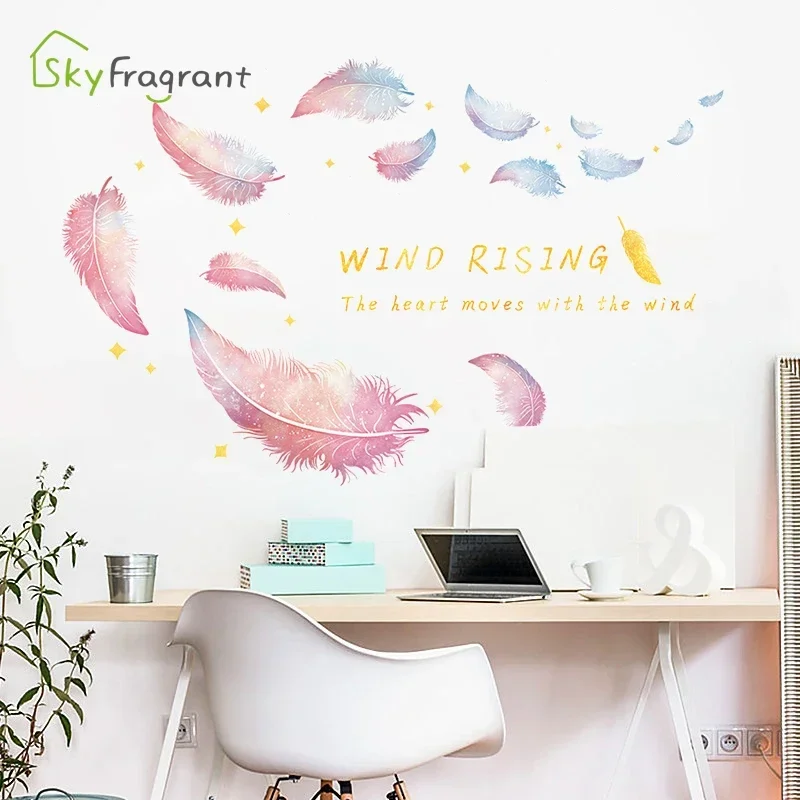 Warm-Stickers-Decorative-Wall-Sticker-Self-adhesive-Creative-Feather ...