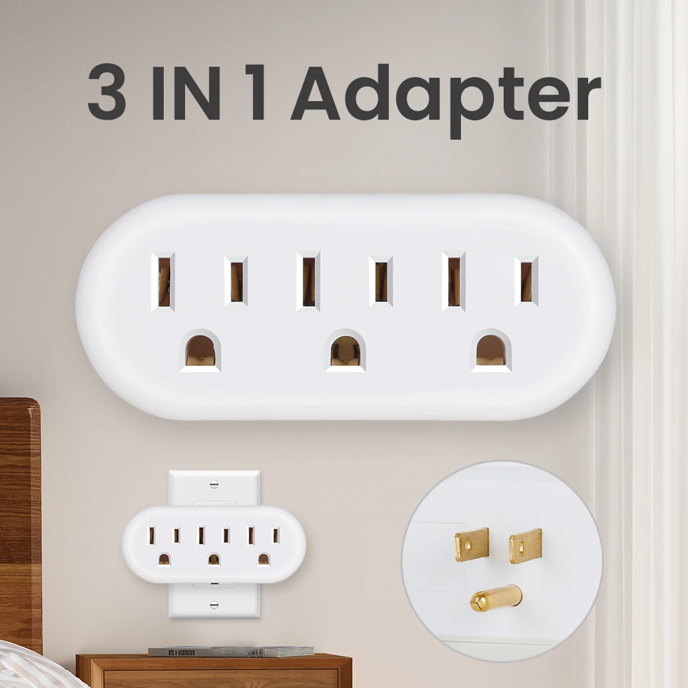 3-Outlet-Wall-Tap-Adapter-1-to-3-Grounded-Outlet-Extender-3-Prong-Multi ...