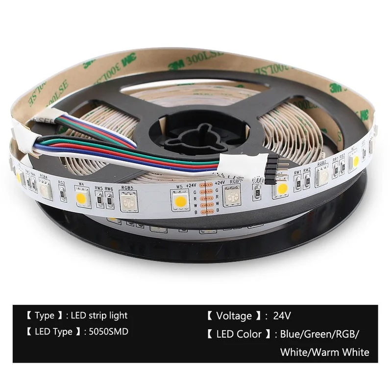 SMD 5050 RGBW LED Strip PC RGB Light 24V Waterproof 60LED/M 5M Flexible ...