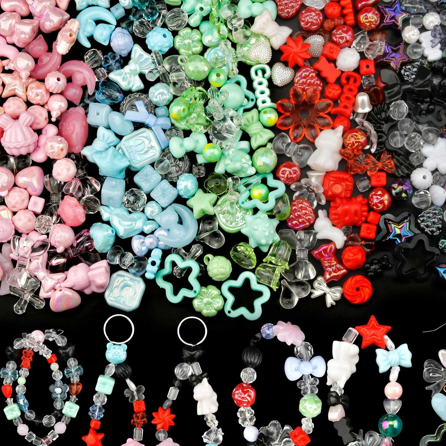 200g Assorted Acrylic Beads For Bracelet Making,Cute Bead For Jewelry ...