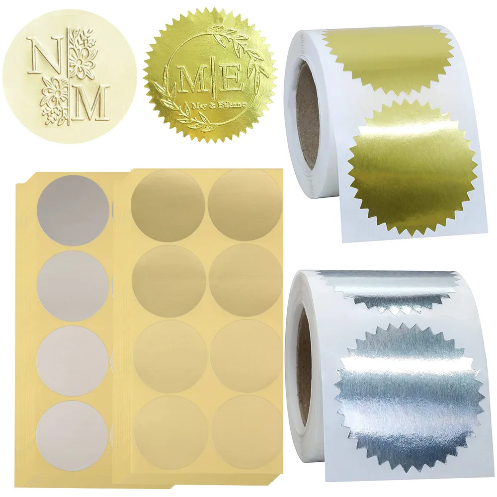 Gold Sliver Round Gear Stickers Embossed Seal Stamp Certificate Award ...
