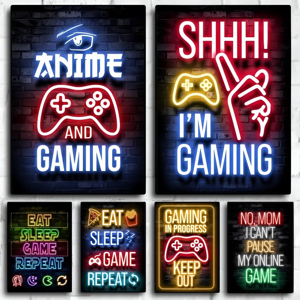 1PC-Neon-Gamepad-Game-Zone-Poster-Self-adhesive-Art-Waterproof-Paper ...