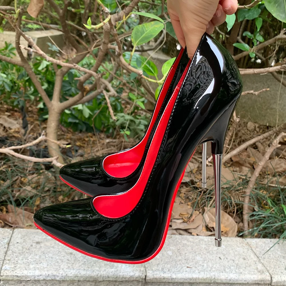 16cm-Extreme-Metal-High-Heels-Stilettos-Sexy-Women-Solid-Black-Purple ...