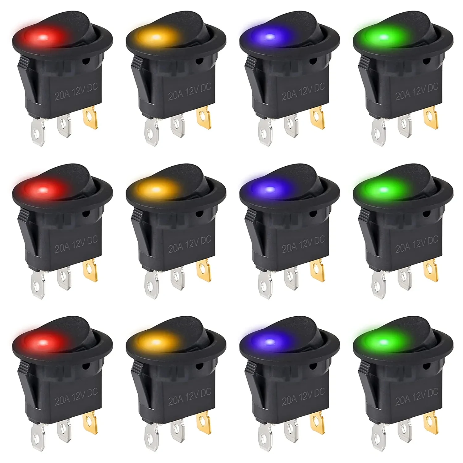 12PCS-12V-Round-Toggle-Switch-Lighted-3-Pin-with-Color-LED-ON-Off ...