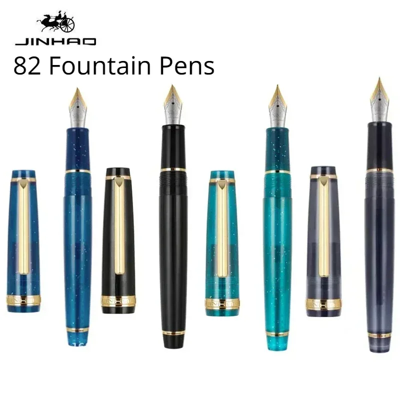 Jinhao-82-Fountain-Pen-Gold-Trim-Acrylic-Barrel-Fine-Nib-for-Writing ...