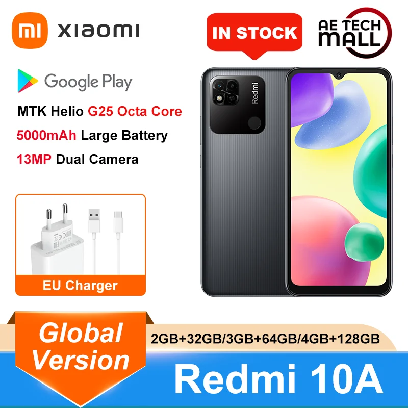 Versão Global Xiaomi Redmi 10A 10 A 4GB 128GB Smartphone 5000mAh 6.53 ...