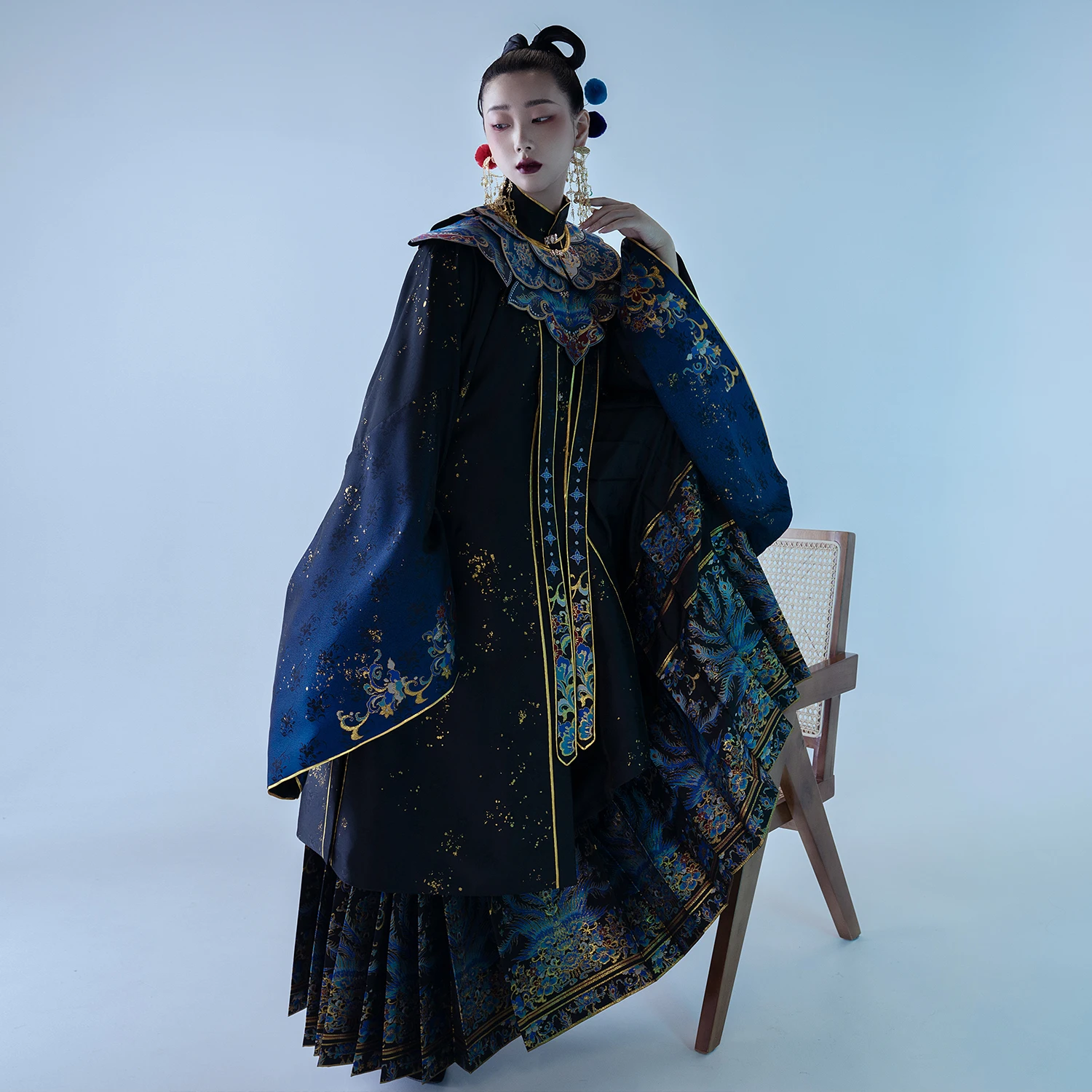 ZhiZaoSi Hanfu Ming Dynasty Dresses For Women Chinese Navy Blue Stand ...