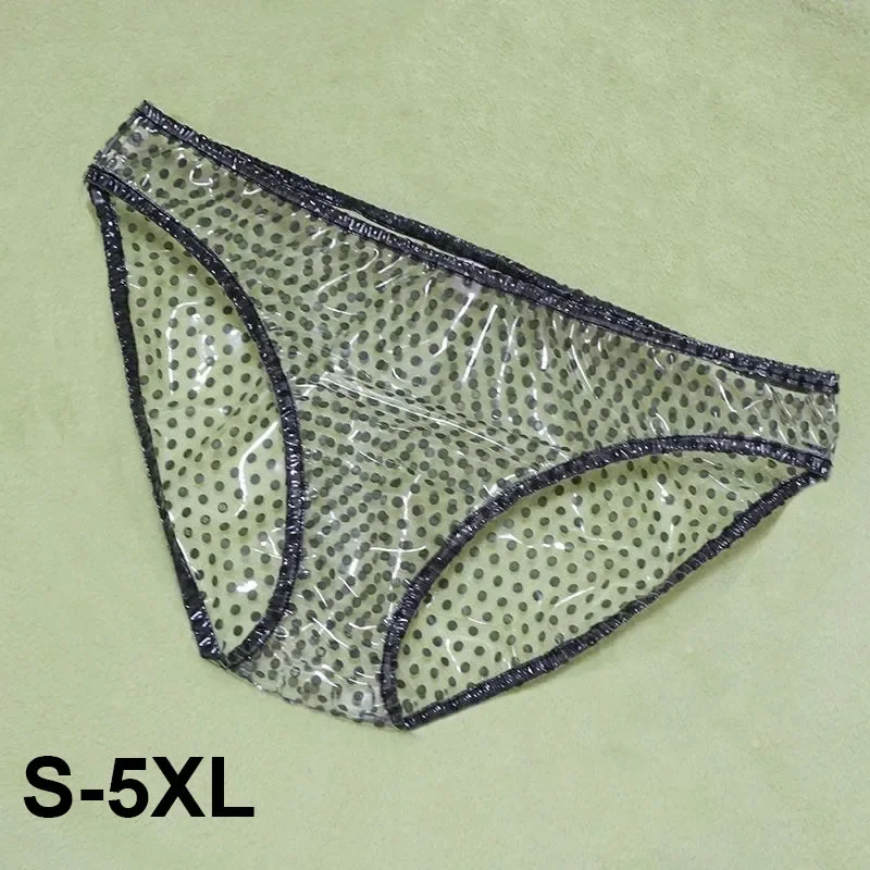 S-5XL-Women-Sexy-Transparent-Polka-Dot-PVC-Plastic-Briefs-Soft-Smooth ...