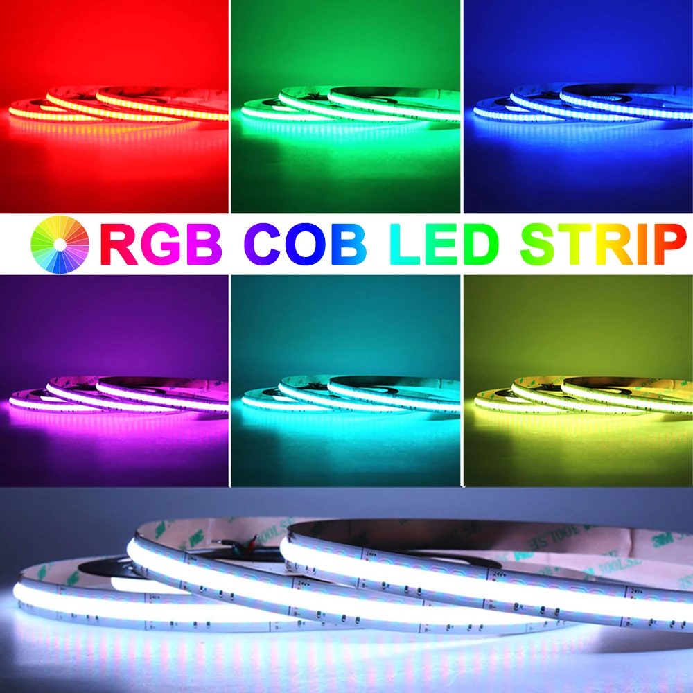 RGB COB LED 스트립, 조도 조절이 가능한 유연한 COB LED 스트립 조명, 집 장식 조명, 12V 24V 756/ ...