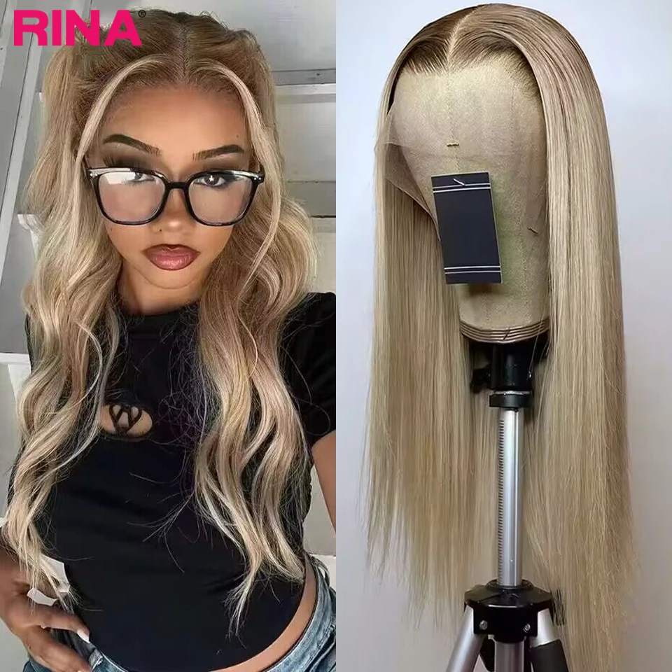 Brown Root Ash Blonde Straight 13X4 13x6 Lace Frontal Human Hair Wigs brown-root-ash-blonde-straight-13x4-13x6-lace-frontal-human-hair-wigs