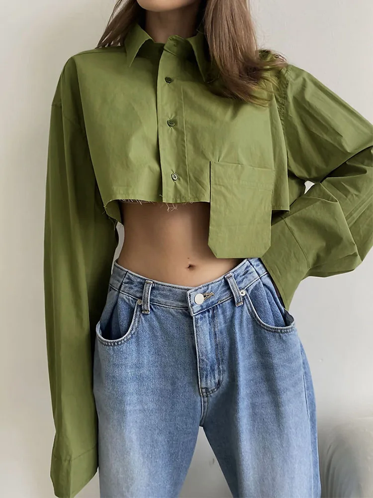 Camisa-informal-para-mujer-blusa-recortada-Irregular-Tops-de-manga ...