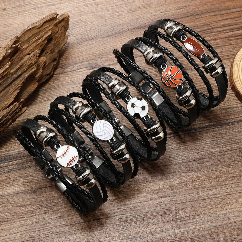 Vintage-Leather-Sport-Ball-Bracelets-For-Women-Men-Basketball-Baseball ...