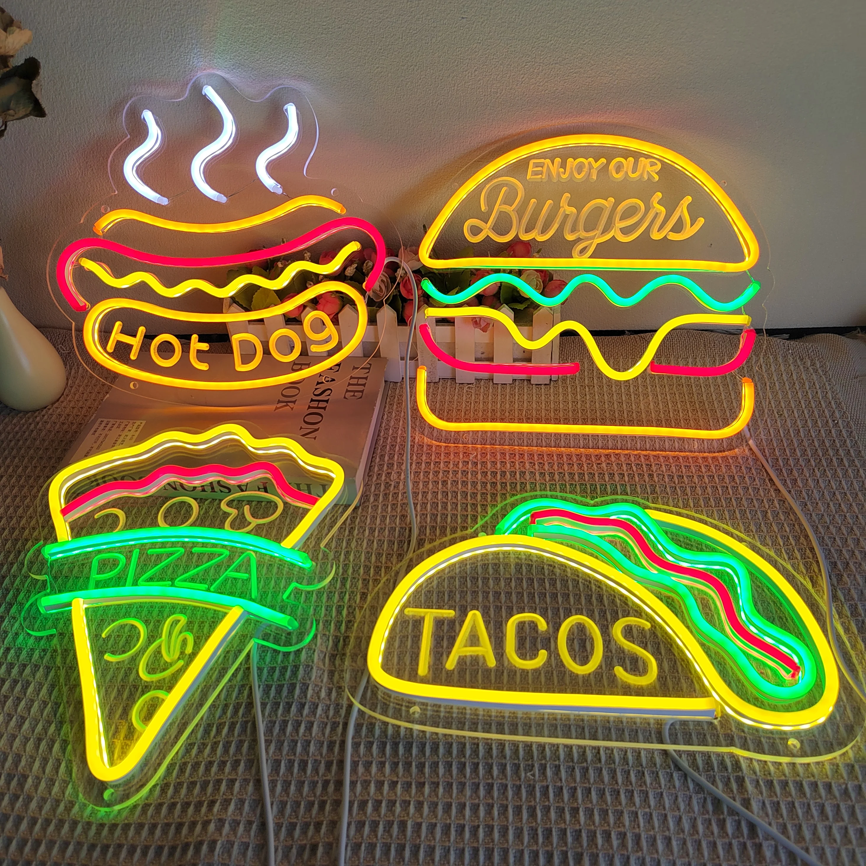 Neon-Light-Food-Poster-Signage-Tin-Painting-Pizza-Burger-Advertising ...