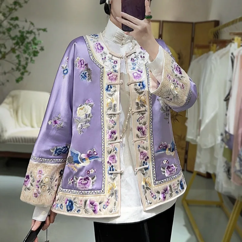 High-end Winter Women Warm Jacket Retro Manchu Embroidery Elegant Lady ...