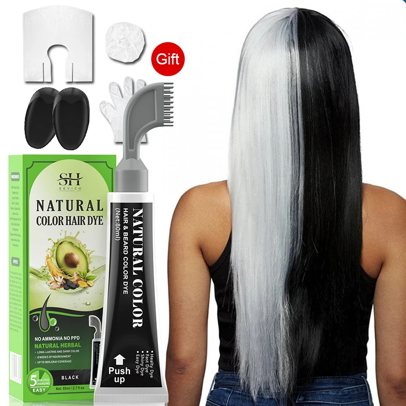 Avocado Fast Hair Dye Black Shampoo with Comb 80ml Black Hair Dye ...