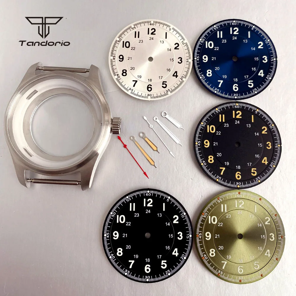 39mm Waterproof Pilot Steel Watch Case+33.5mm Dial+Hands Clear Back Fit ...