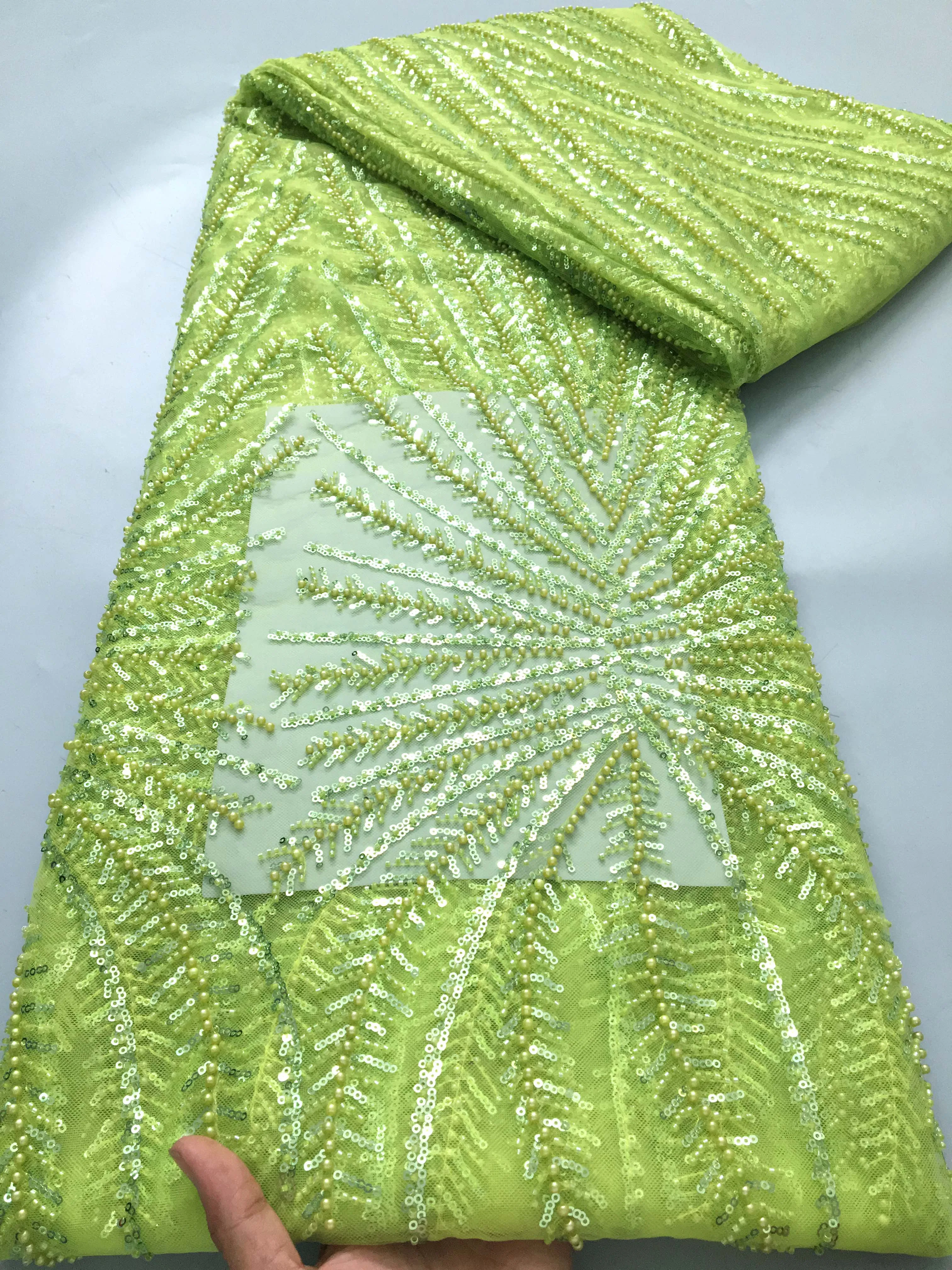 Kalume-Tule-Tecido-De-Renda-com-Lantejoulas-Contas-Africanas-Malha ...